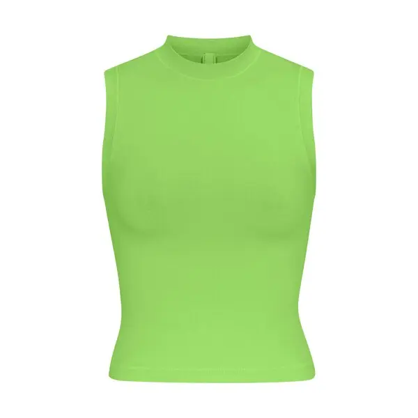 Skims Cotton Jersey Mock Neck Tank - Neon Green | Editorialist